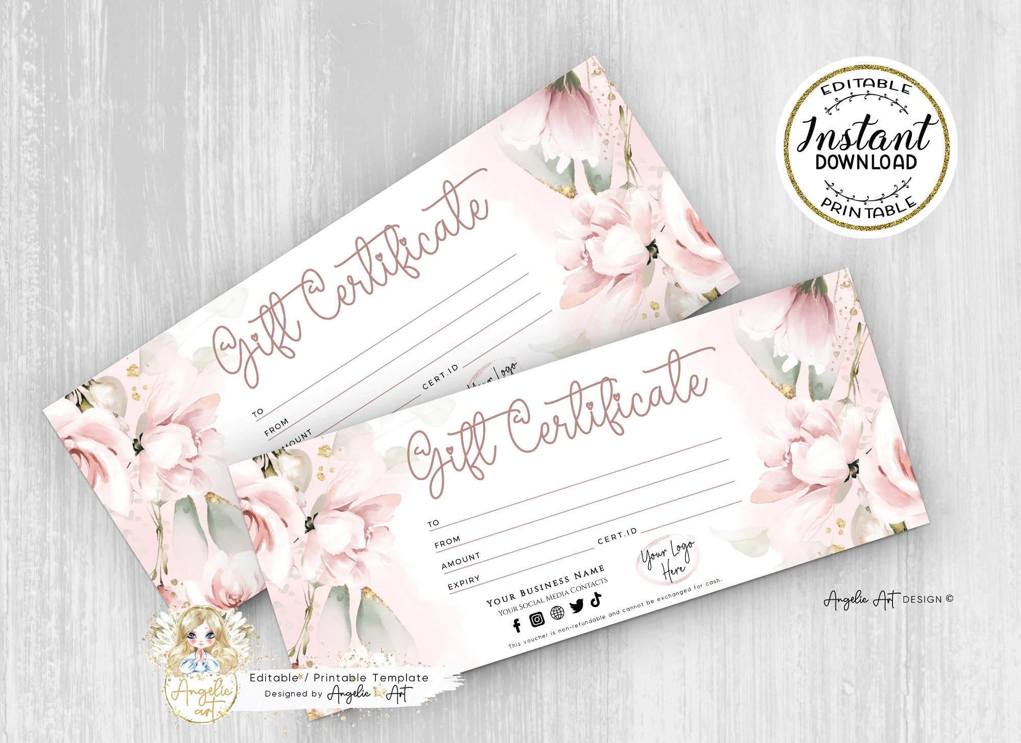 Editable Floral Gift Certificate Template Modern Blush Pink - Etsy