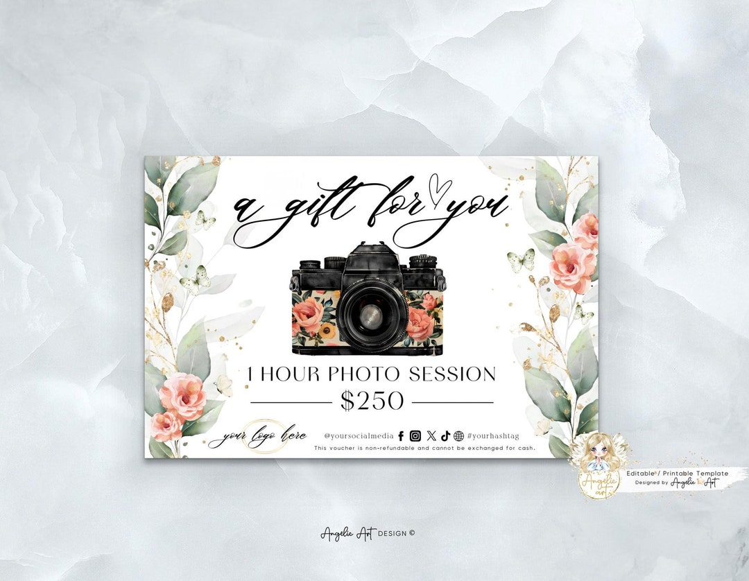 Editable Photography Gift Certificate Template Greenery Gold Floral ...