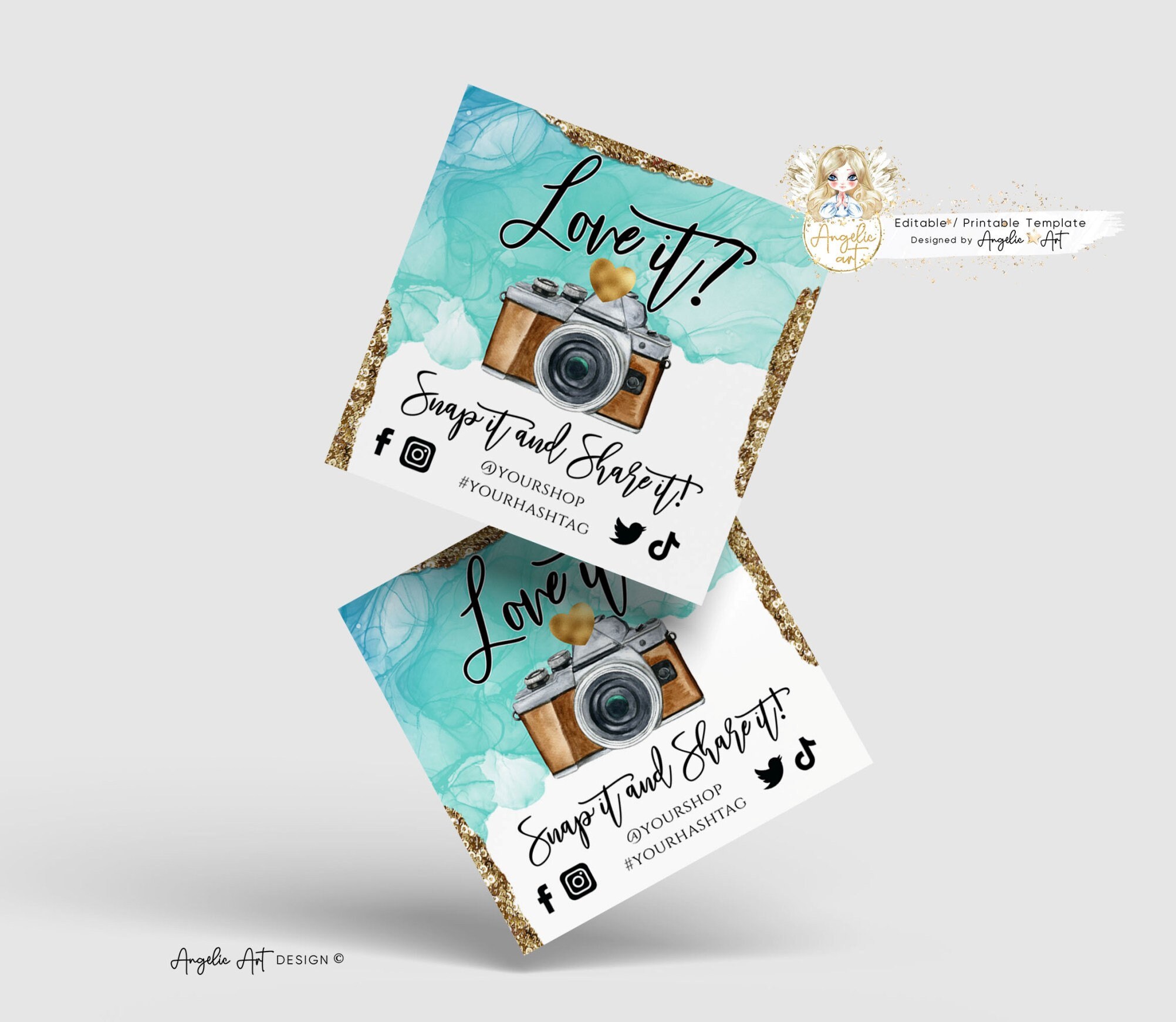 NYMPH Snap and Share Social Media Cards Template Aqua Teal - Etsy