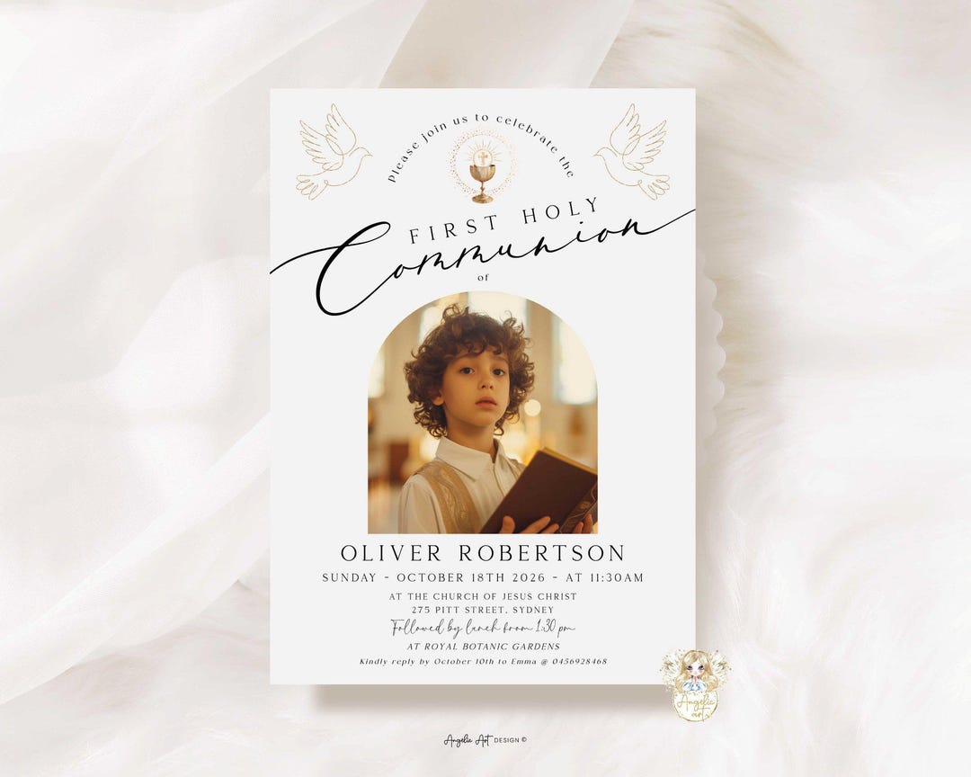 Editable Modern Photo First Holy Communion Invitation Template ...