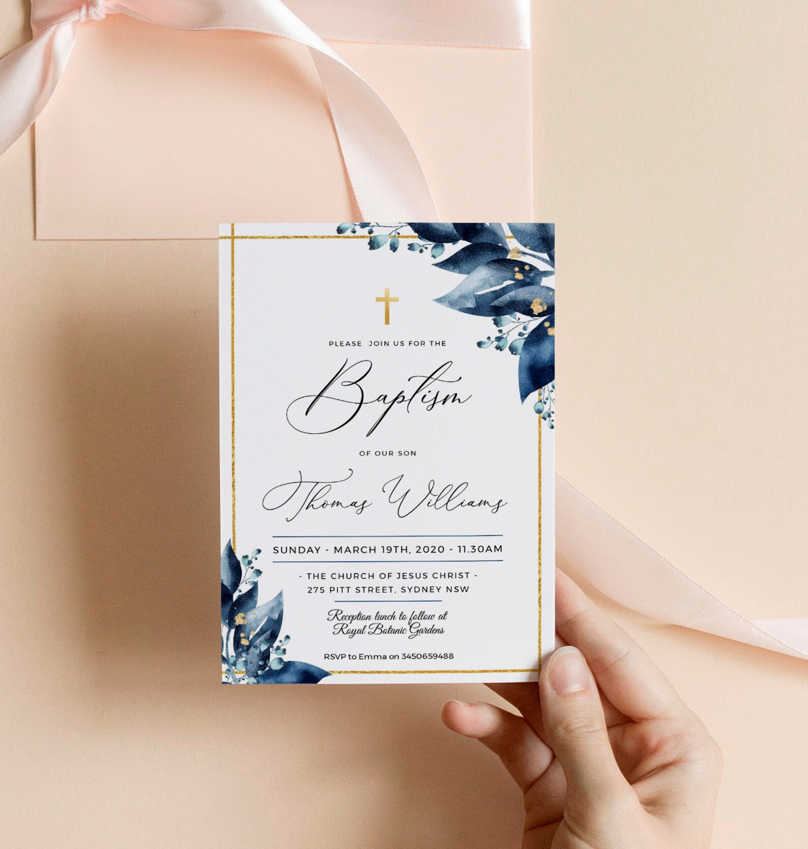 ST PETER Blue Gold Baptism Invitation Template Boy Baptism - Etsy