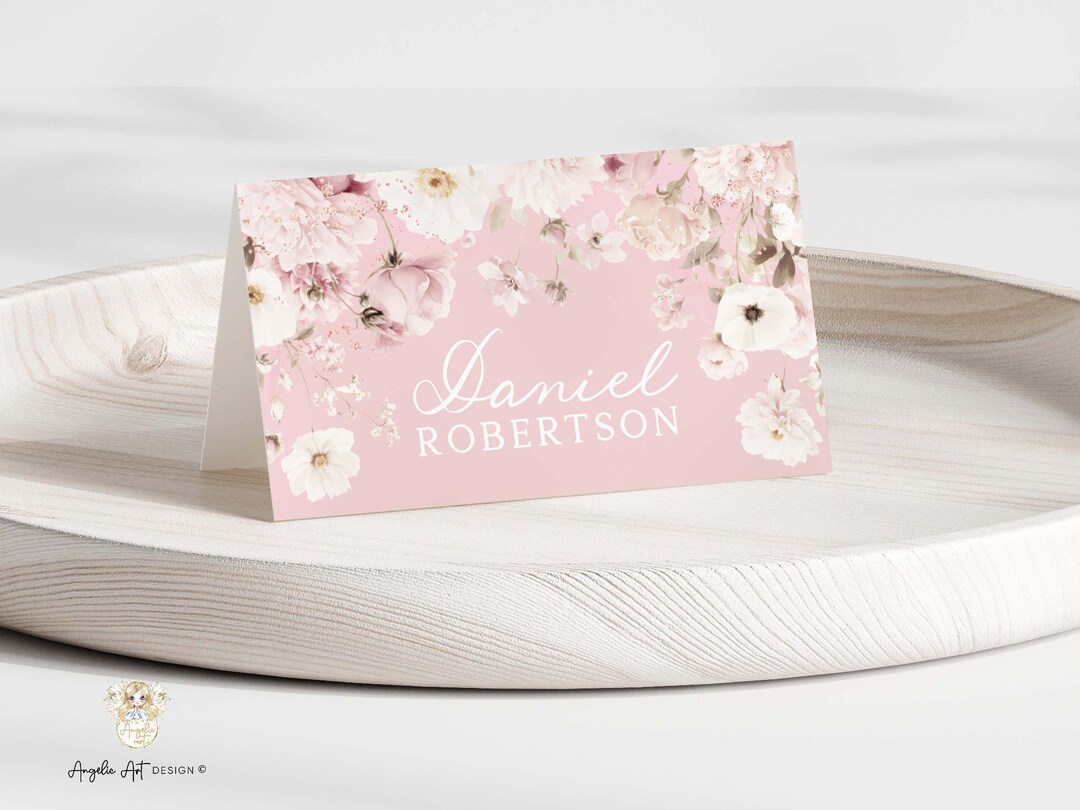 ELIANA - Blush Pink Floral Place Cards Template, EDITABLE Printable ...