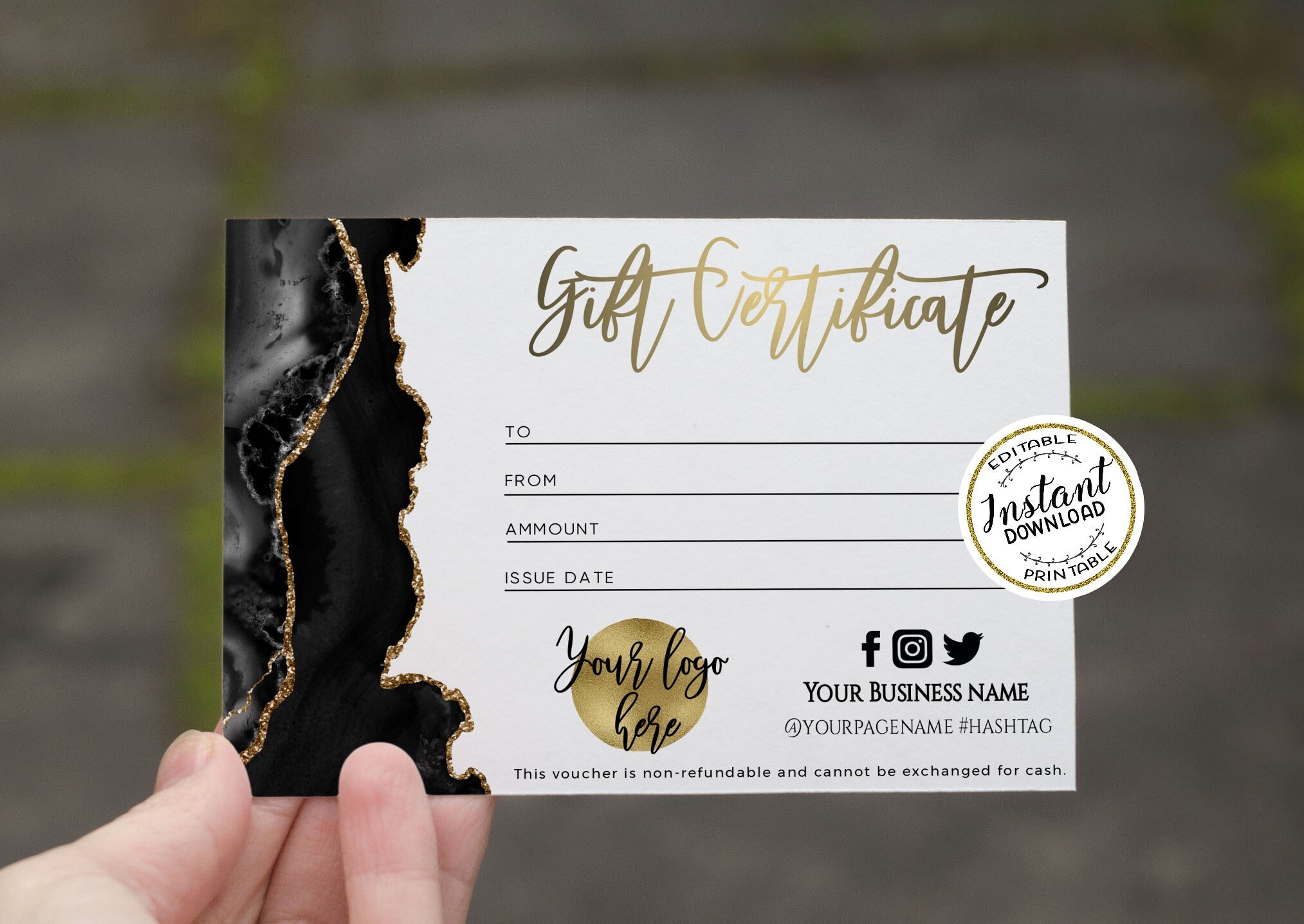 LUXURY Black Gold Gift Certificate Template ADD Your LOGO - Etsy