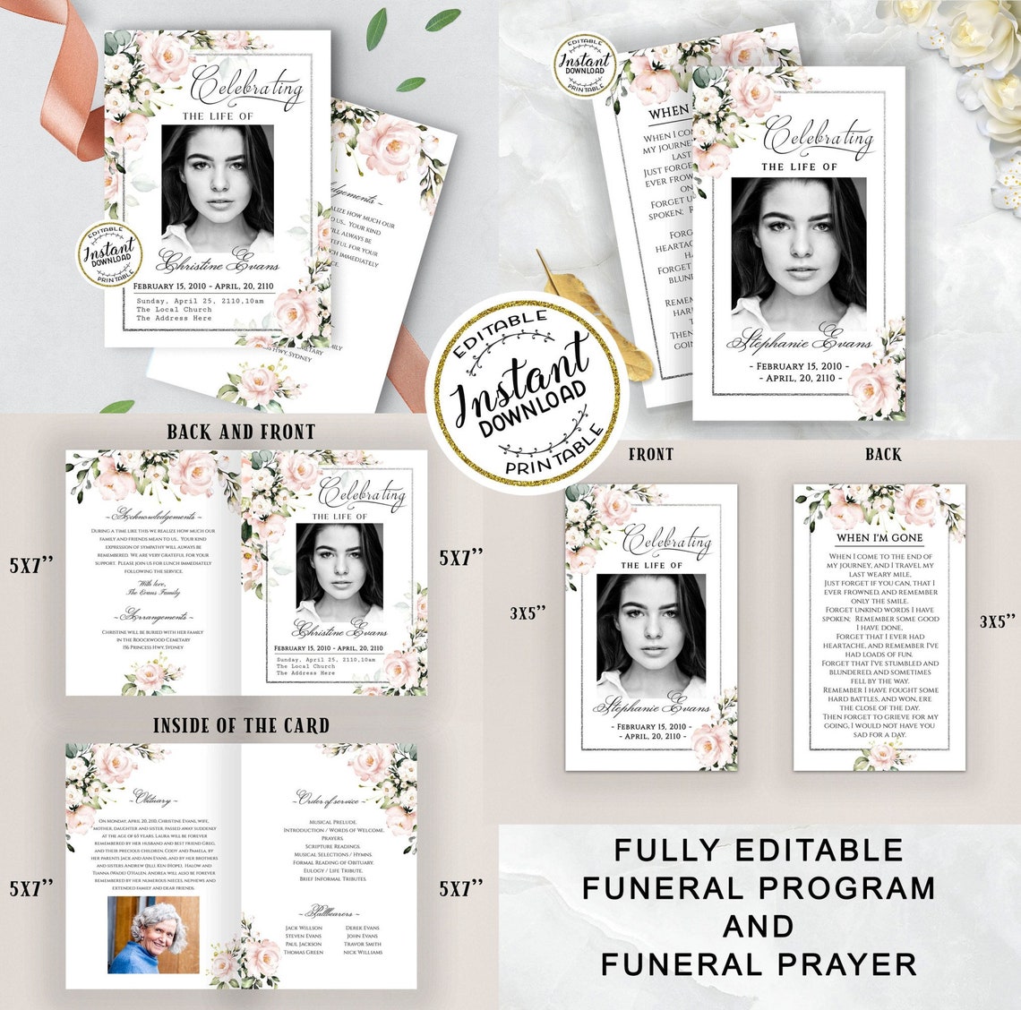 Editable Funeral Bundle Set Printable Funeral Memory Bundle | Etsy