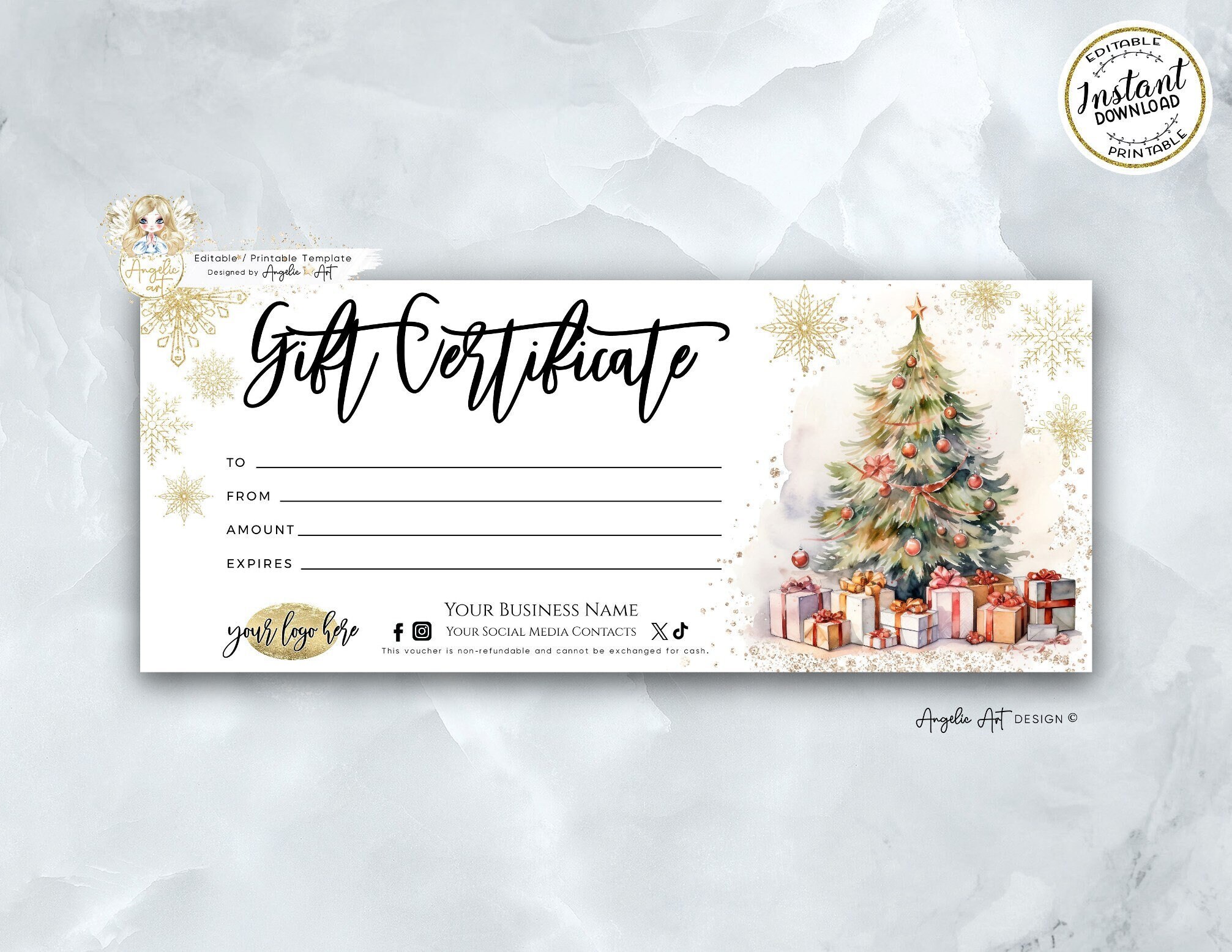 Christmas Tree Gift Certificate Template Editable Printable Gift ...