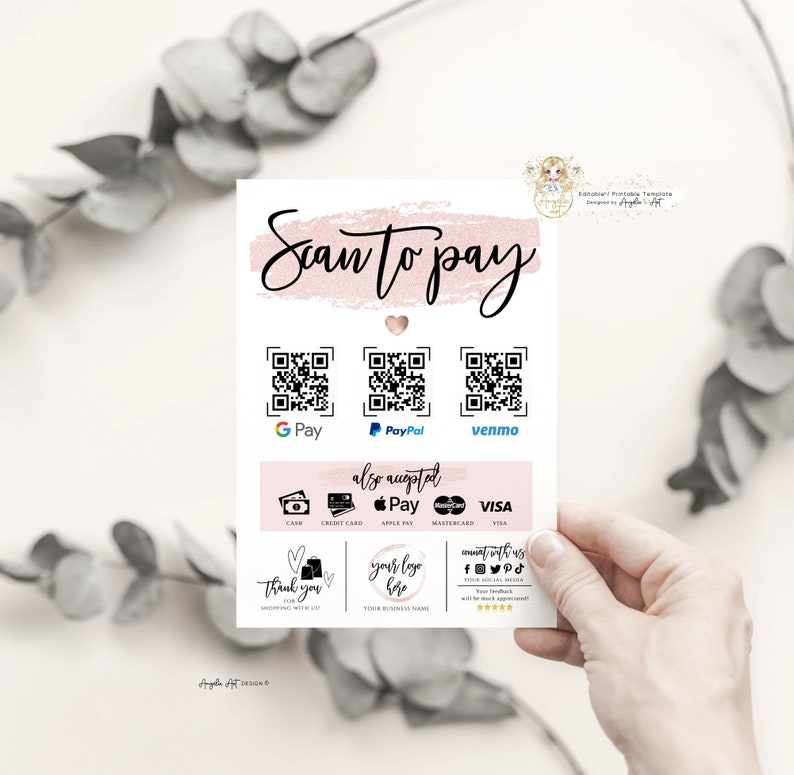 ROSY Rose Gold Editable Scan to Pay Template QR Payment - Etsy