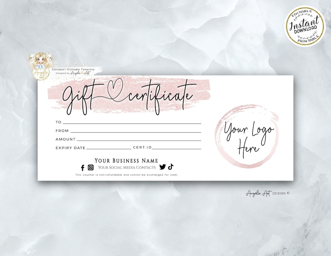 ROSY - Editable Rosegold Gift Certificate Template, Blush Pink Gift ...