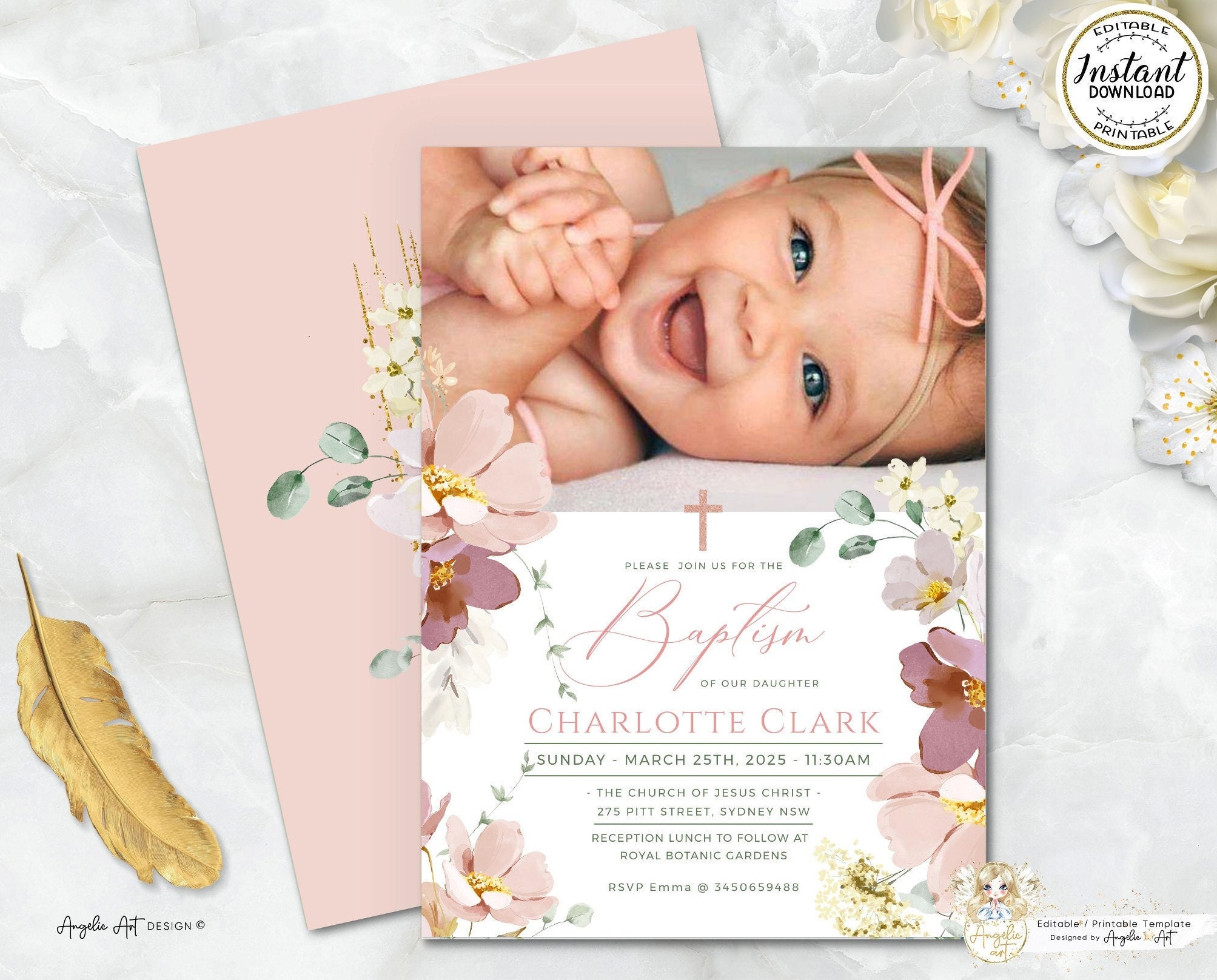 ALMA - Girl Baptism Invitation Template With Photo, Baptism Christening ...