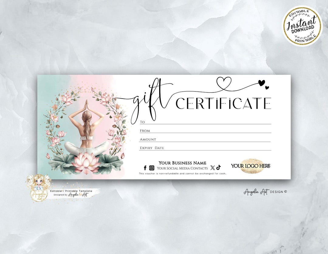 YOGA Gift Certificate Template FITNESS Personal Trainer Healthy Gift ...
