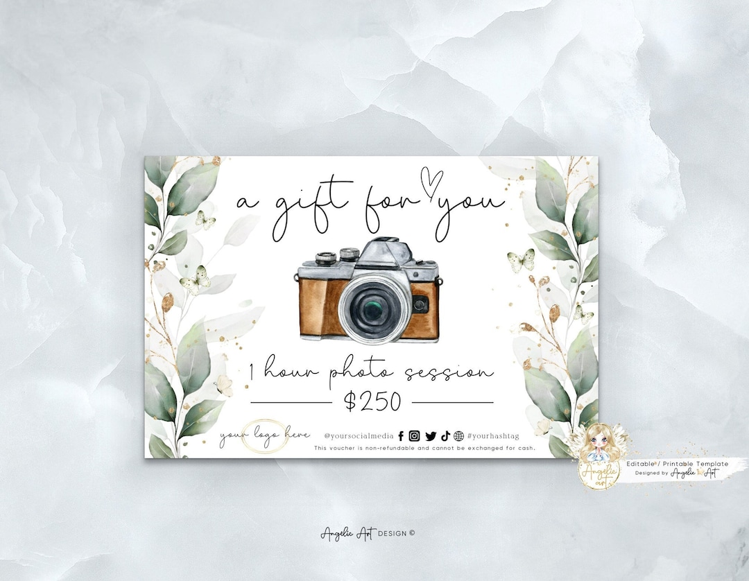 Editable Printable Photography Gift Certificate Template Greenery ...