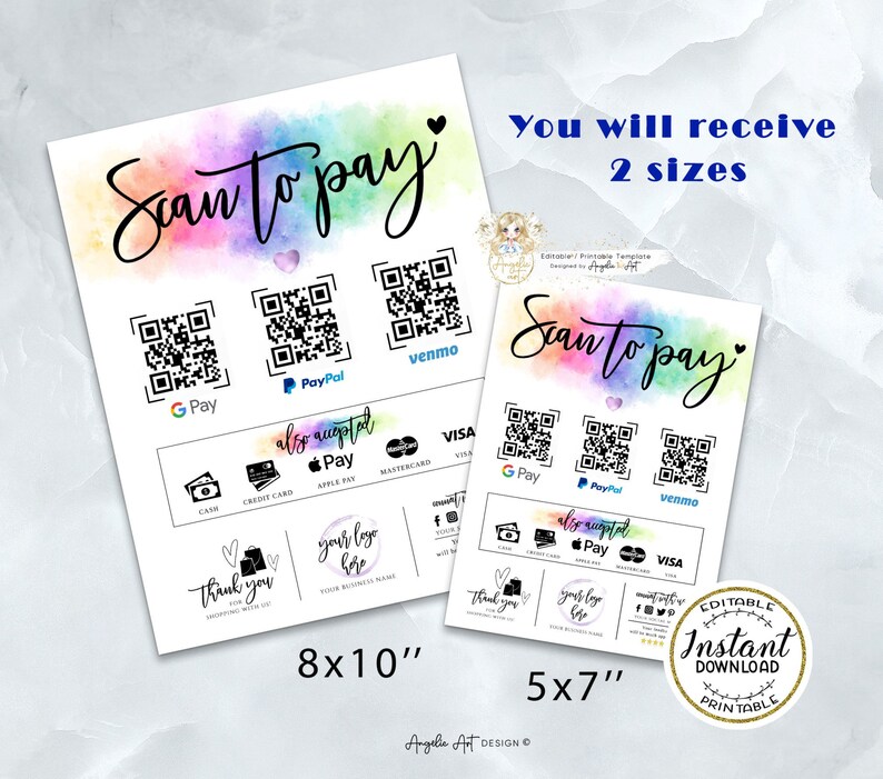IRIS Rainbow Scan to Pay Sign Template QR Payment Sign - Etsy
