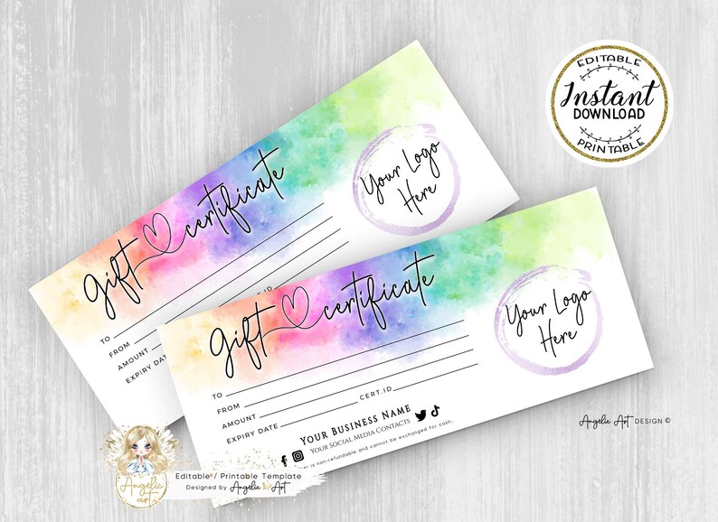 IRIS - RAINBOW Gift Certificate Template, Watercolor Gift Voucher ...