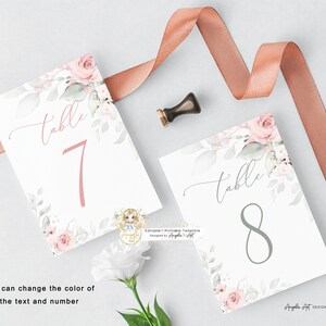 DELICATE - Blush Pink Green Table Numbers Template, Greenery Pink ...