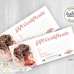 Editable Hair Salon Gift Certificate Template Bridal Gift Voucher Hair ...