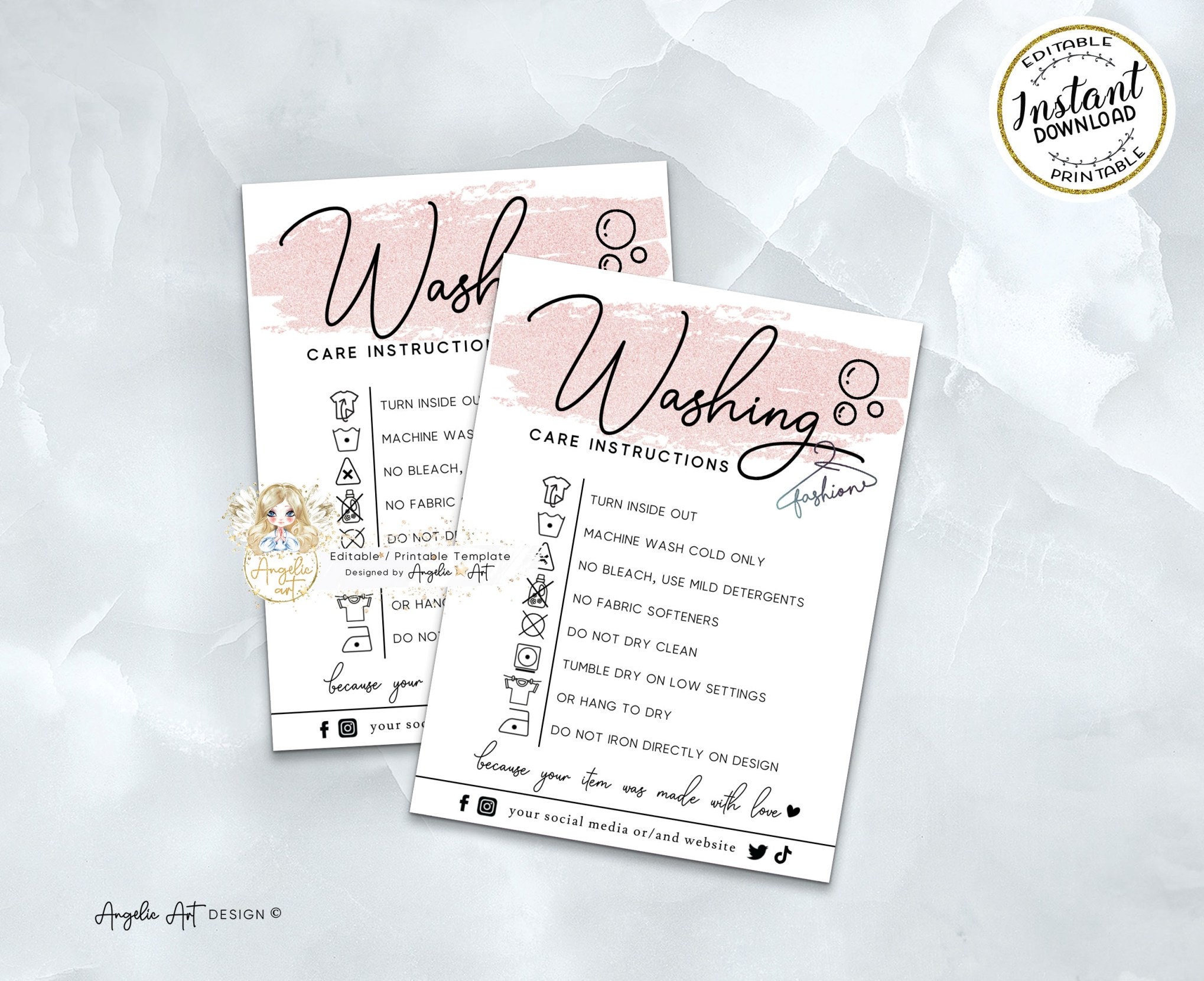 ROSY EDITABLE Washing Instructions Template Rose Gold - Etsy