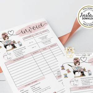 ROSY - Sewing Business Invoice, Rosegold Invoice Template, Modern ...