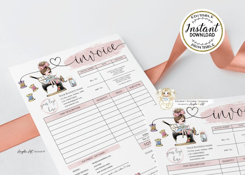 ROSY - Sewing Business Invoice, Rosegold Invoice Template, Modern ...