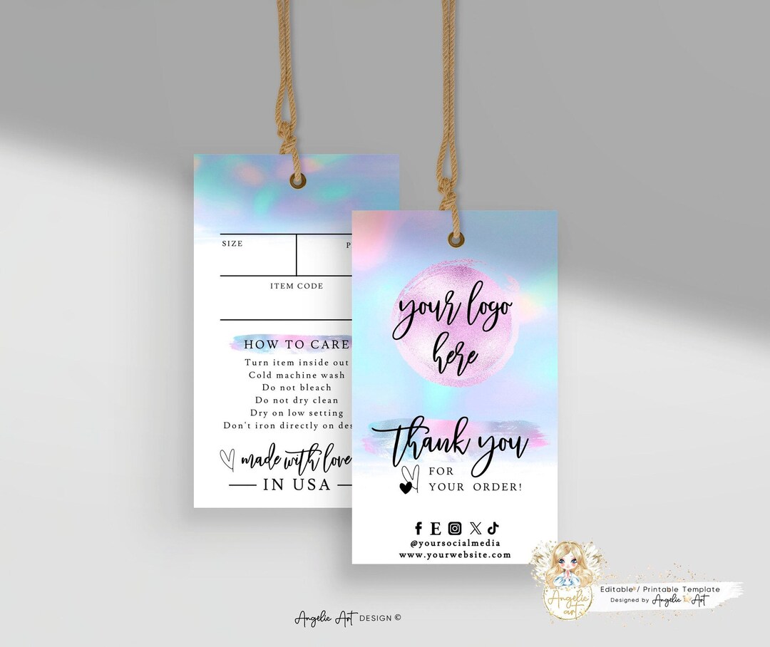 AURORA Pastel Pink Purple Price Tag Care Instructions Template ...