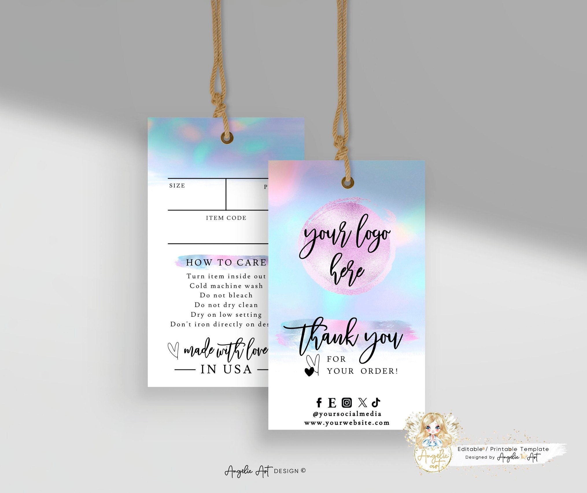 AURORA Pastel Pink Purple Price Tag Care Instructions Template ...