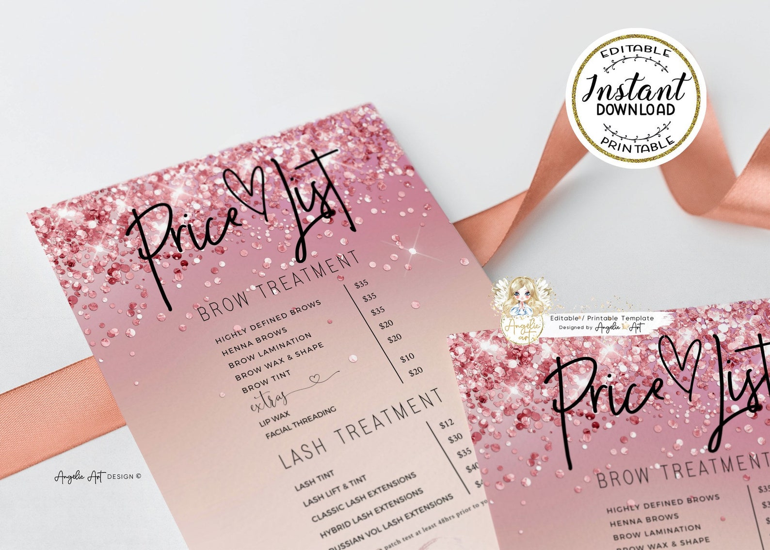 GLAM ROSEGOLD Glitter Glam Price List Template Editable - Etsy