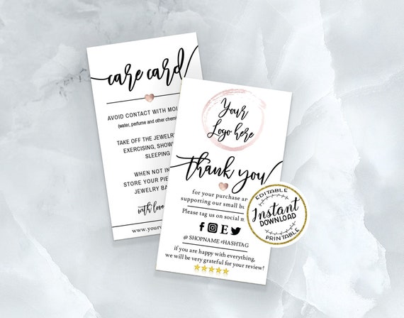 Editable Care Card Template Double Sided Thank You/care Card - Etsy Canada