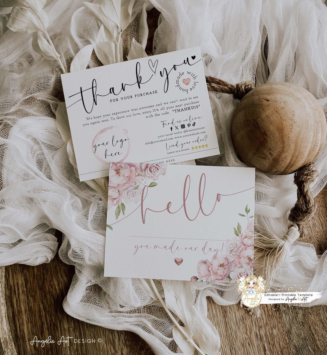 Blush Floral Business Thank You for Your Order Card Template, EDITABLE ...