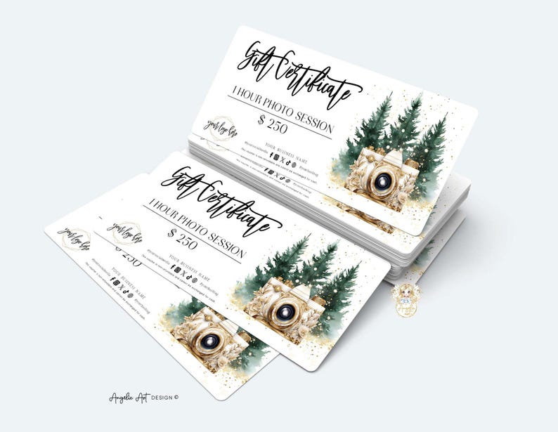 Winter Christmas Luxury Camera Photography Gift Certificate, EDITABLE ...