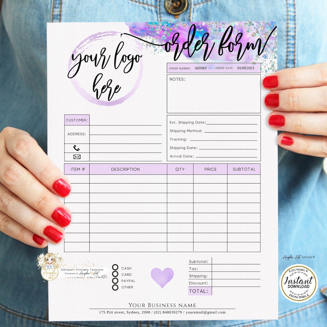 COLIBRI - Holographic Glitter Order Form Template - EDITABLE Printable ...