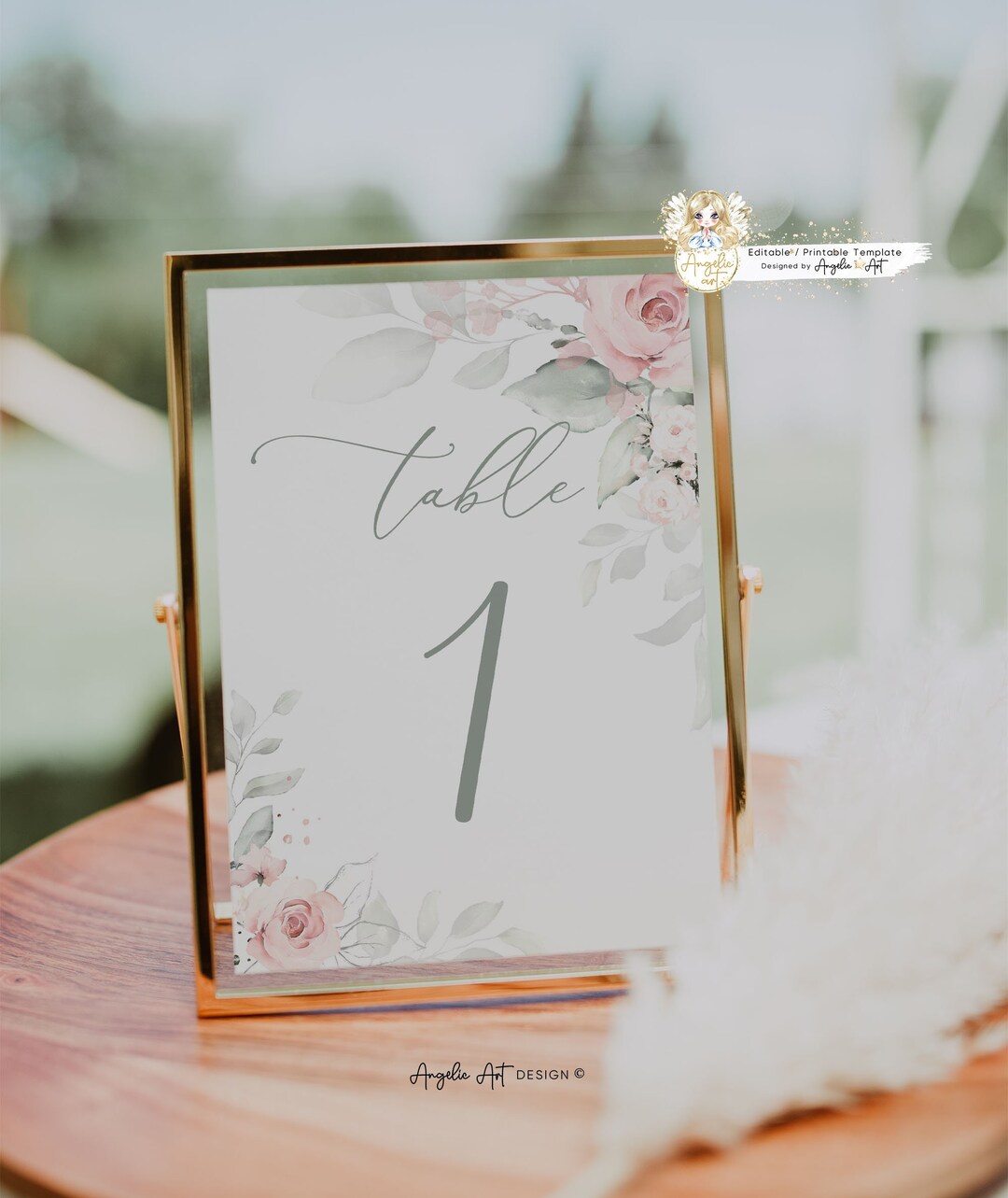 DELICATE - Blush Pink Green Table Numbers Template, Greenery Pink ...