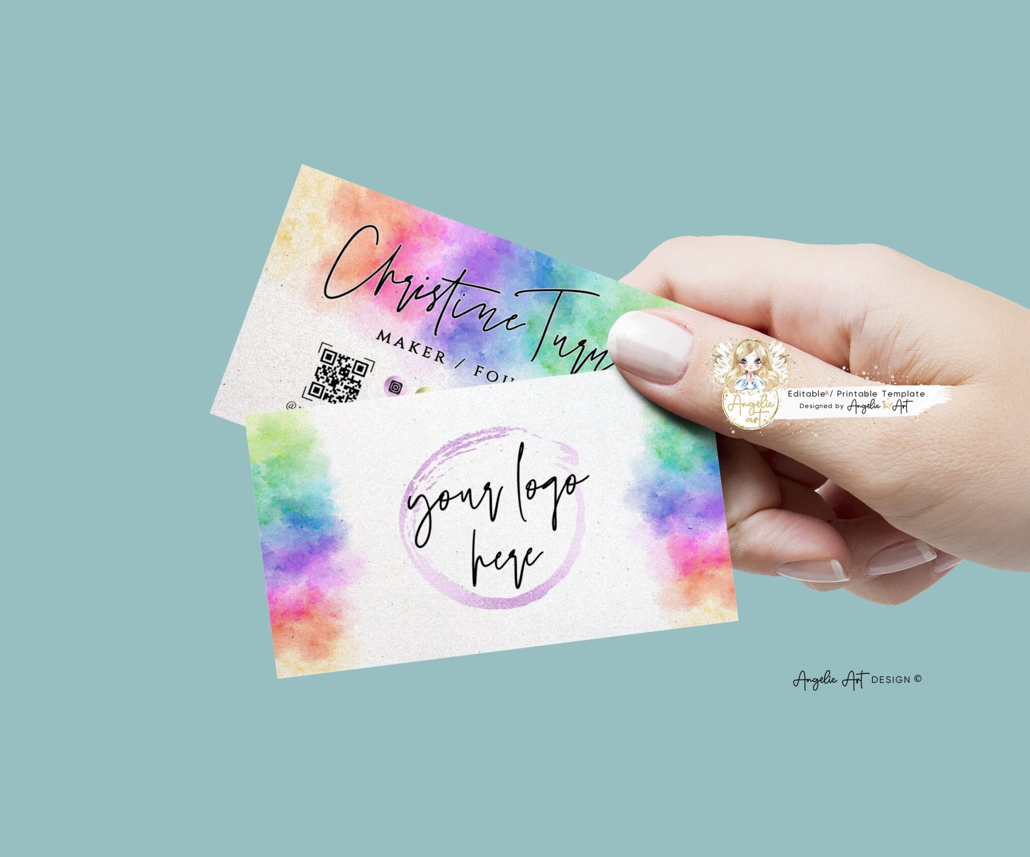 IRIS - Rainbow Editable Business Card Template, Rainbow Business Card ...