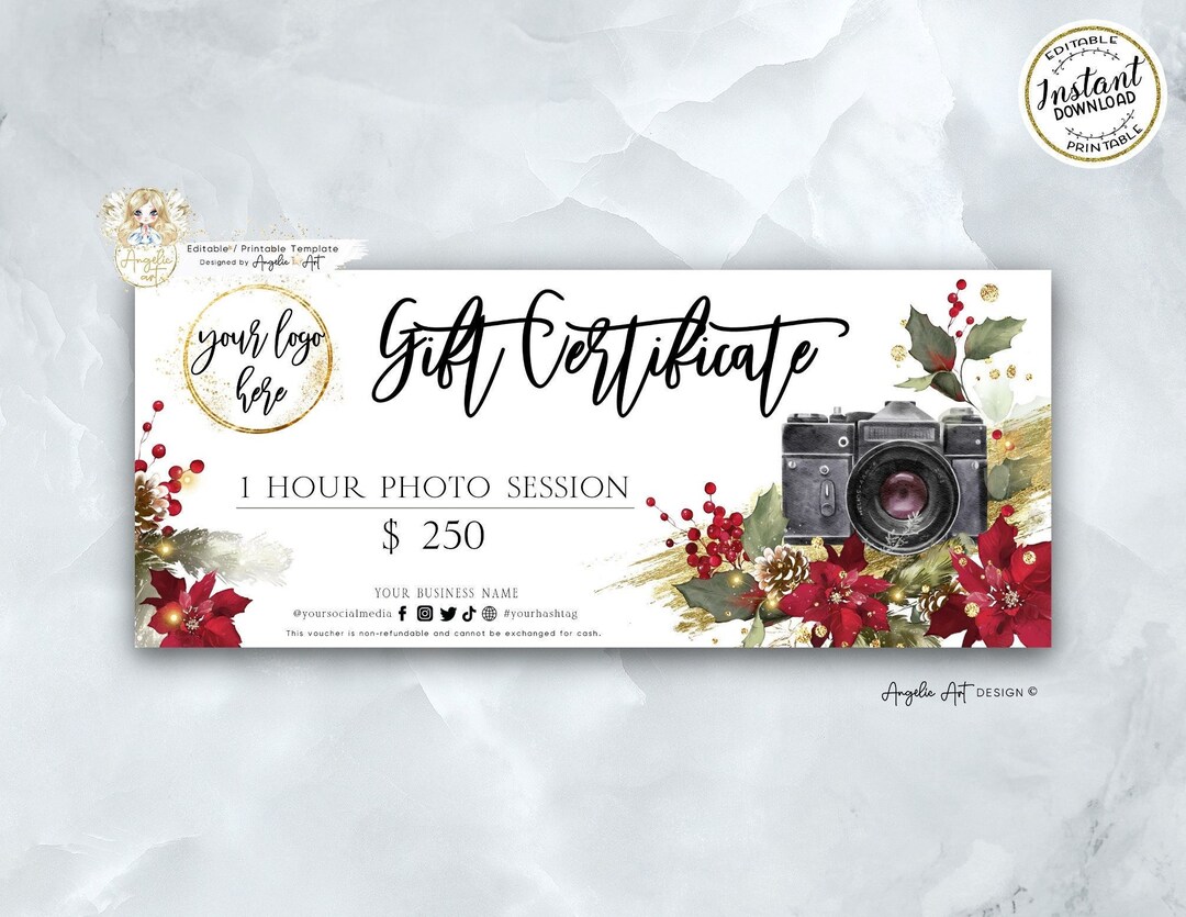 Christmas Photography Gift Certificate Template, Holiday Photography ...