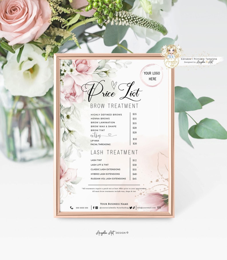FLORAL Price List Template EDITABLE Printable Business | Etsy