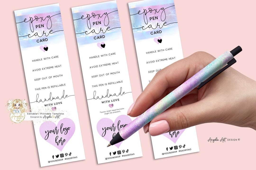 AURORA Pastel Epoxy Pen Care Card Pen Care Instructions Template Epoxy ...