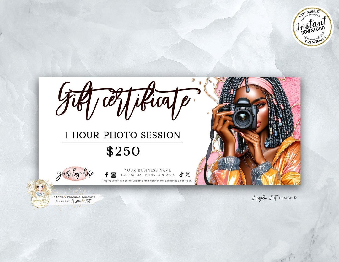 Photo Session Gift Voucher Template, EDITABLE Printable Photography ...