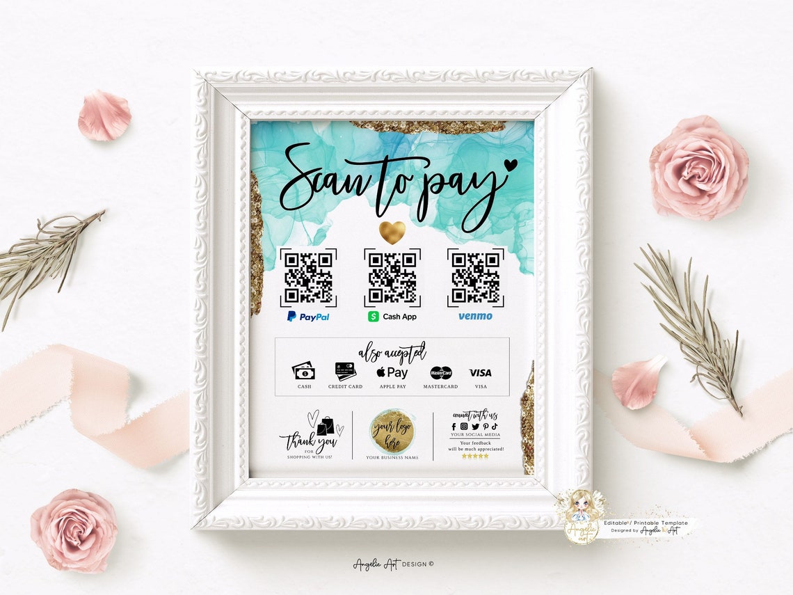 NYMPH Editable Scan to Pay Template Teal Gold Qr Payment - Etsy