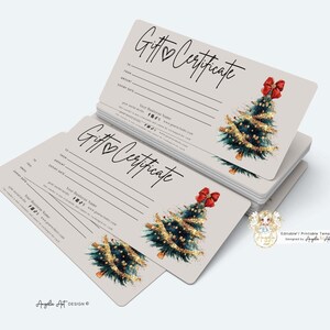 Christmas Tree Glitter Gift Certificate Template Editable Voucher Gift ...
