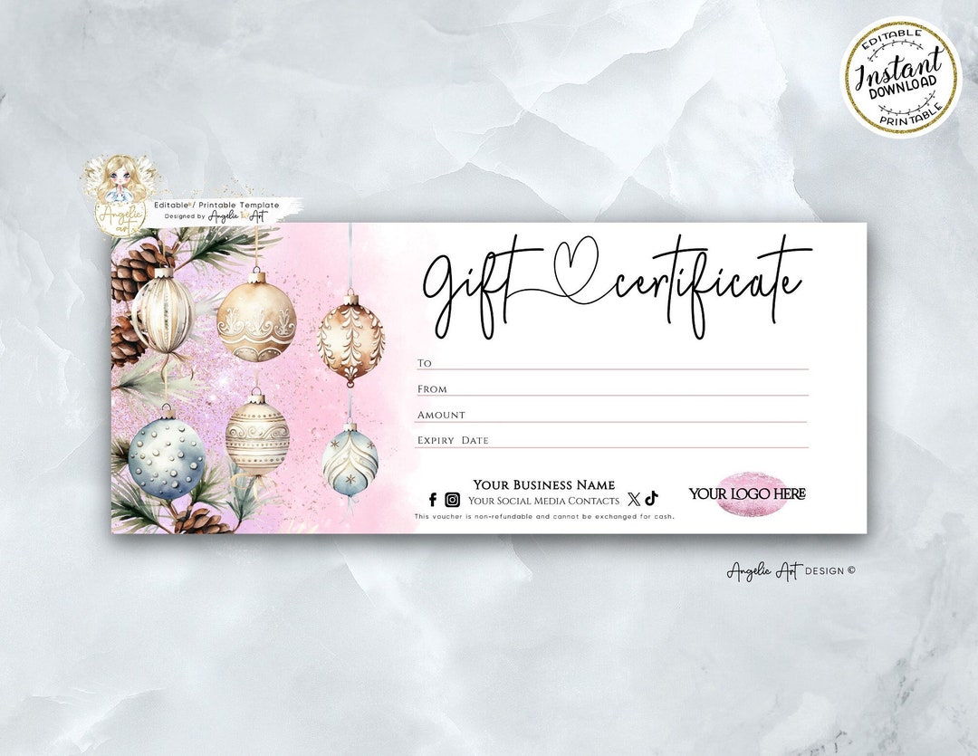 Editable Christmas Gift Certificate Template Holiday Printable Gift ...