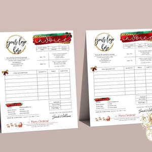CHRISTMAS Editable INVOICE Template, Holiday Printable Invoice Form ...
