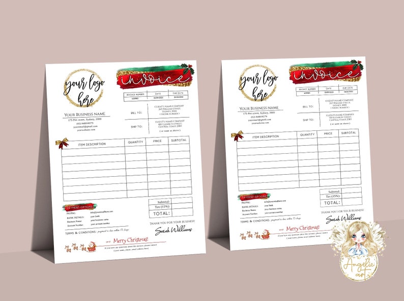 CHRISTMAS Editable INVOICE Template, Holiday Printable Invoice Form ...