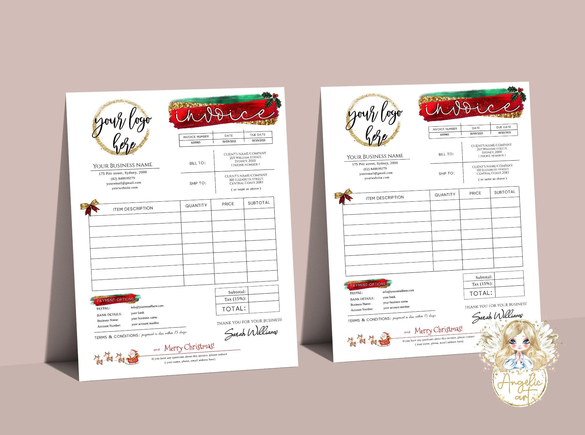 CHRISTMAS Editable INVOICE Template, Holiday Printable Invoice Form ...