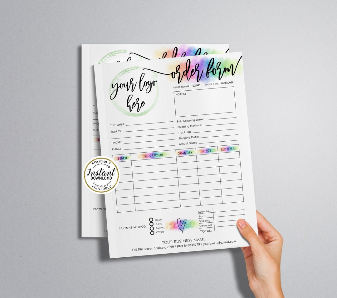 IRIS - RAINBOW Editable Order Form Template - Modern Printable Order ...