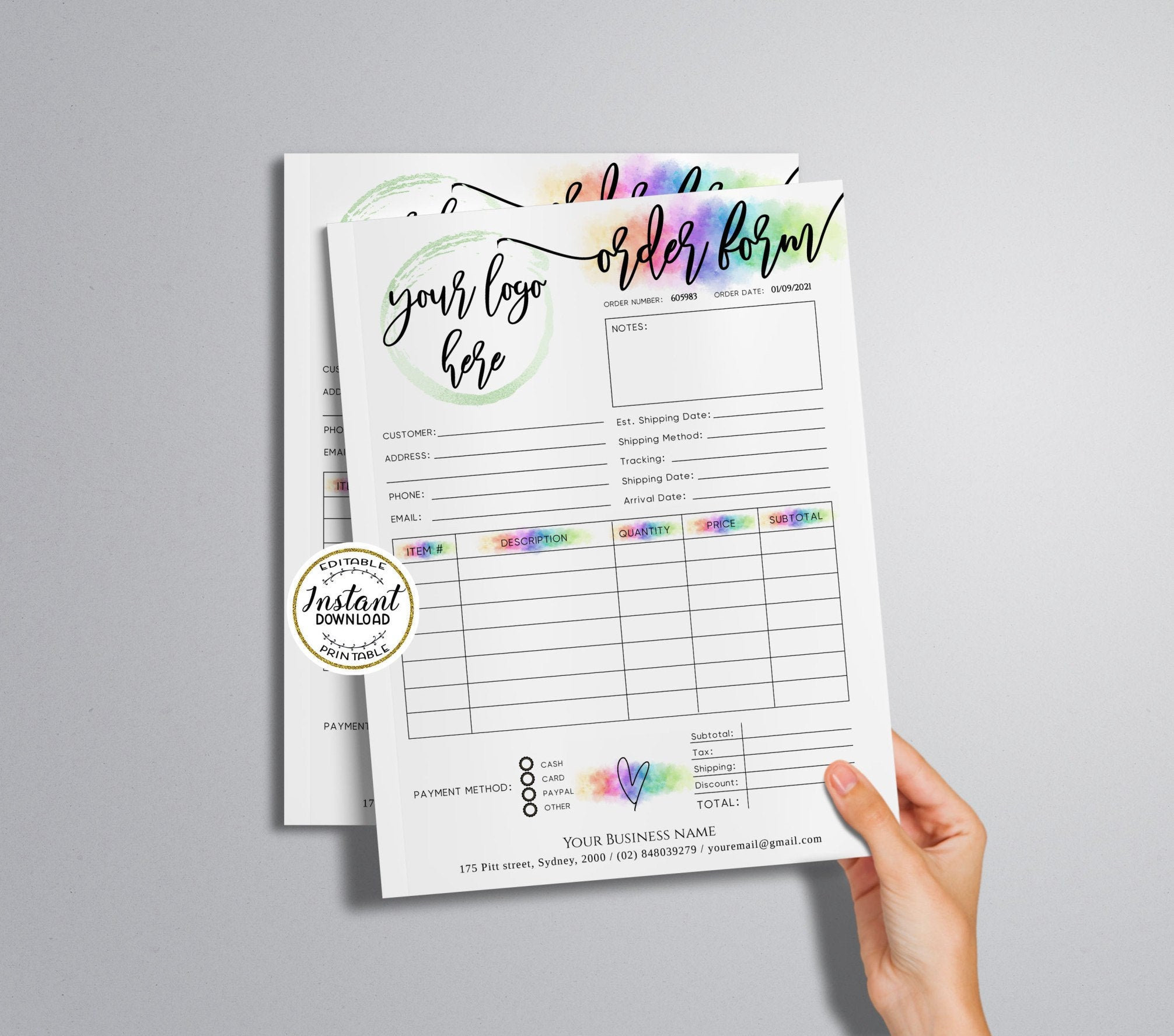 IRIS RAINBOW Editable Order Form Template Modern Printable - Etsy