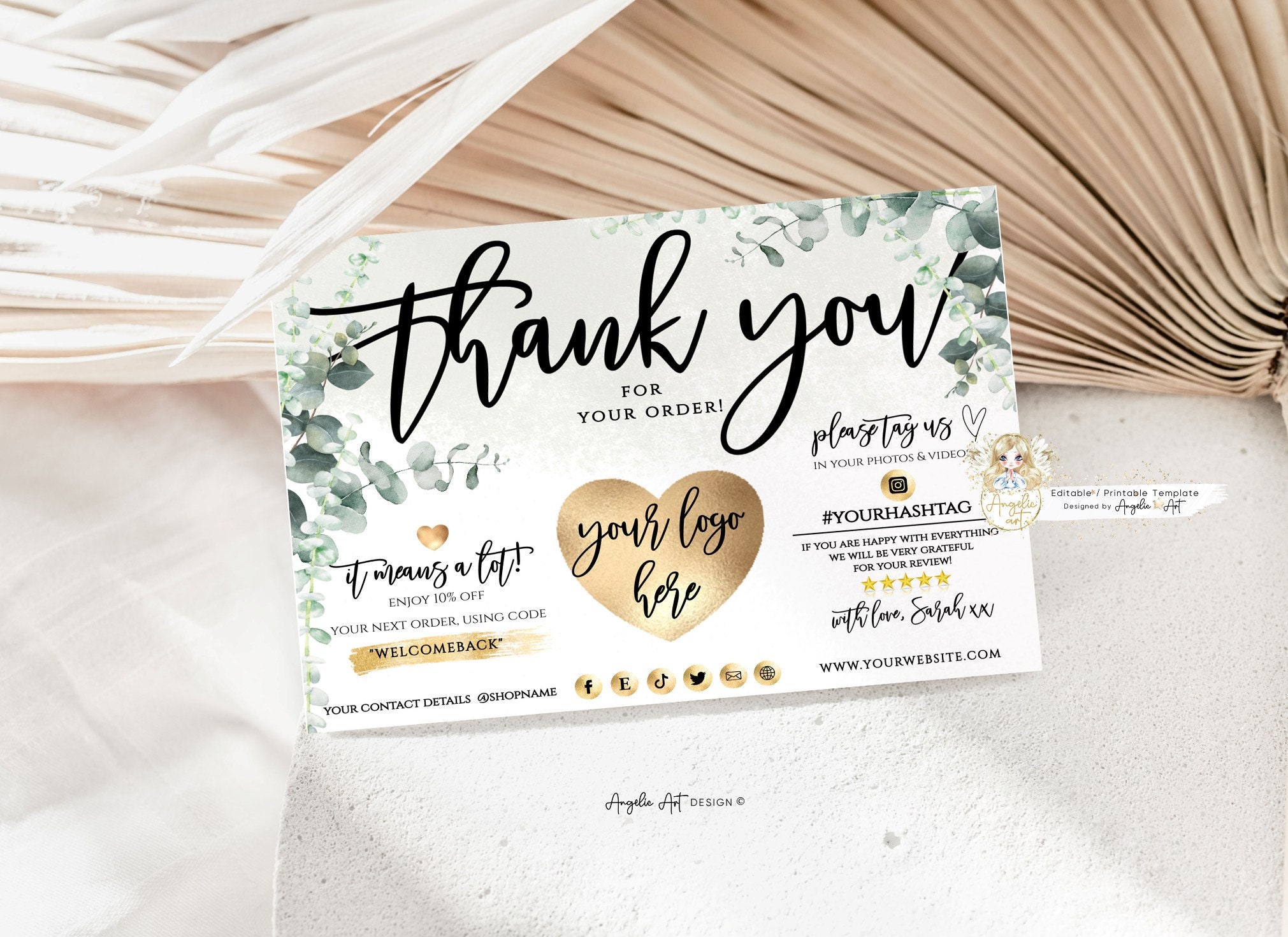 EUCALYPTUS1 - Editable Business Thank You - Greenery Gold Modern ...