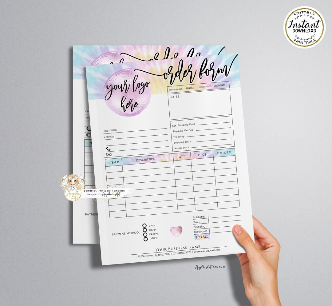 CANDY Tie Dye Editable Order Form Template Modern Printable - Etsy