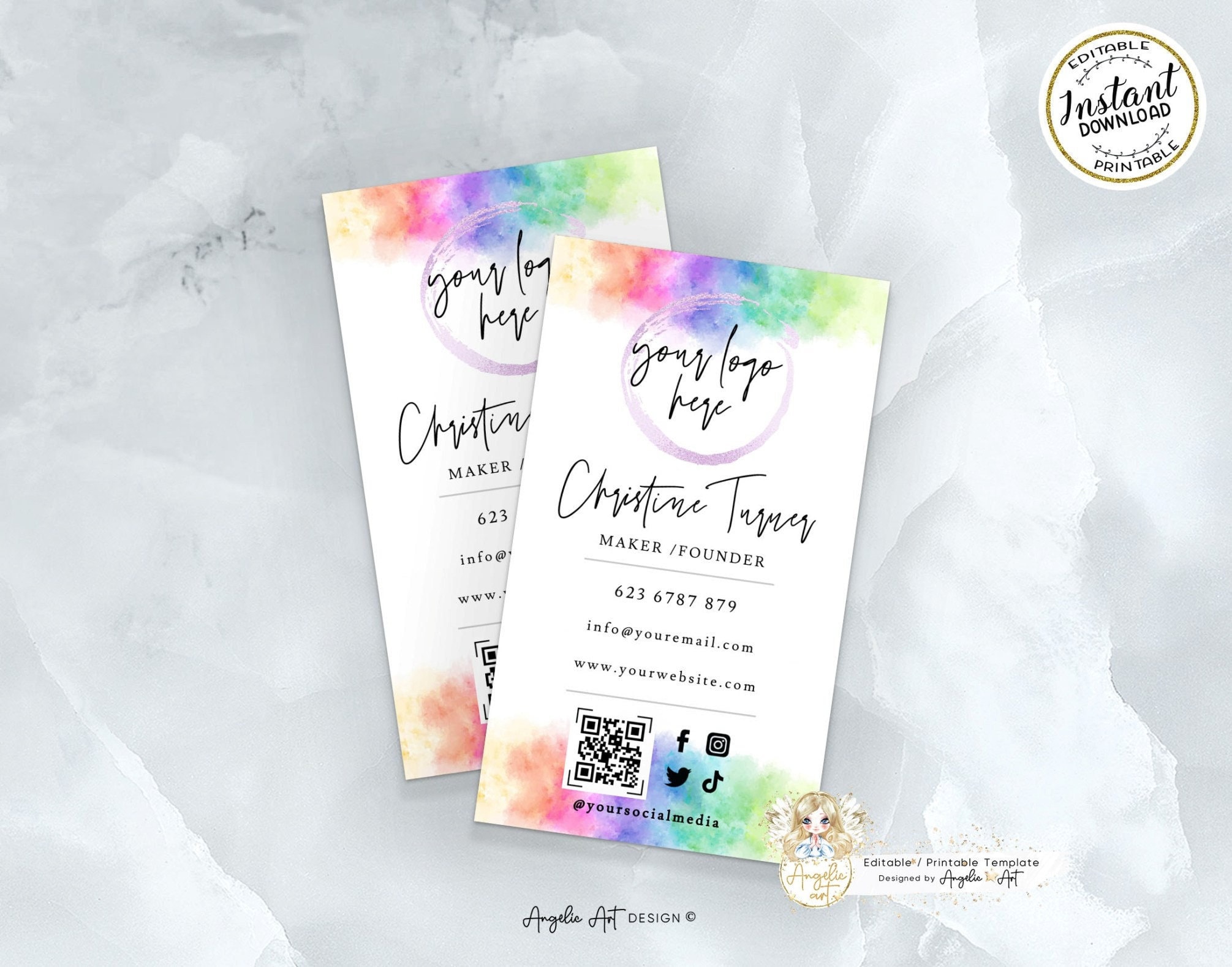 IRIS - Vertical Business Card, Rainbow Editable Printable Business Card ...