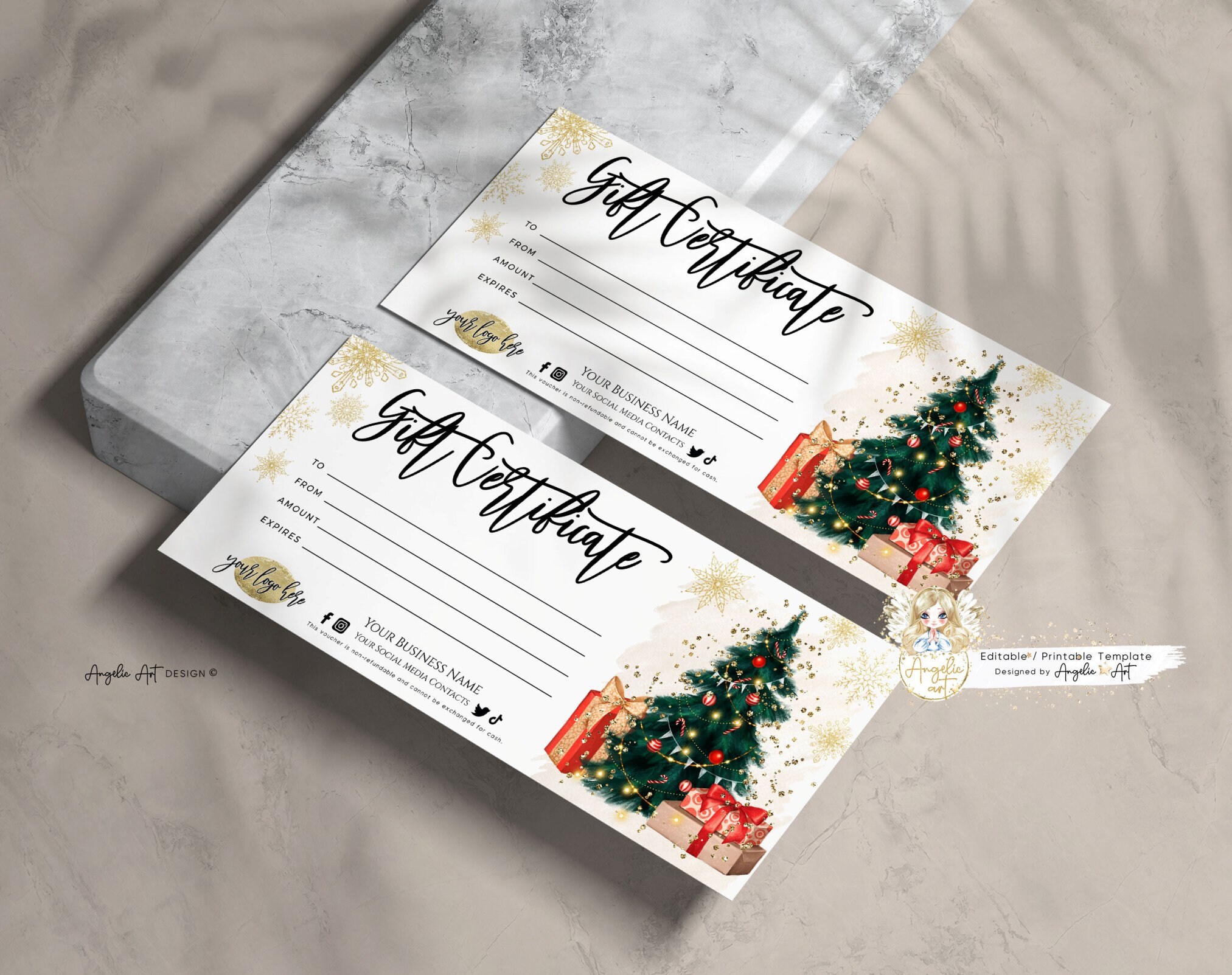 EDITABLE Christmas Tree Gift Certificate Template Holiday - Etsy