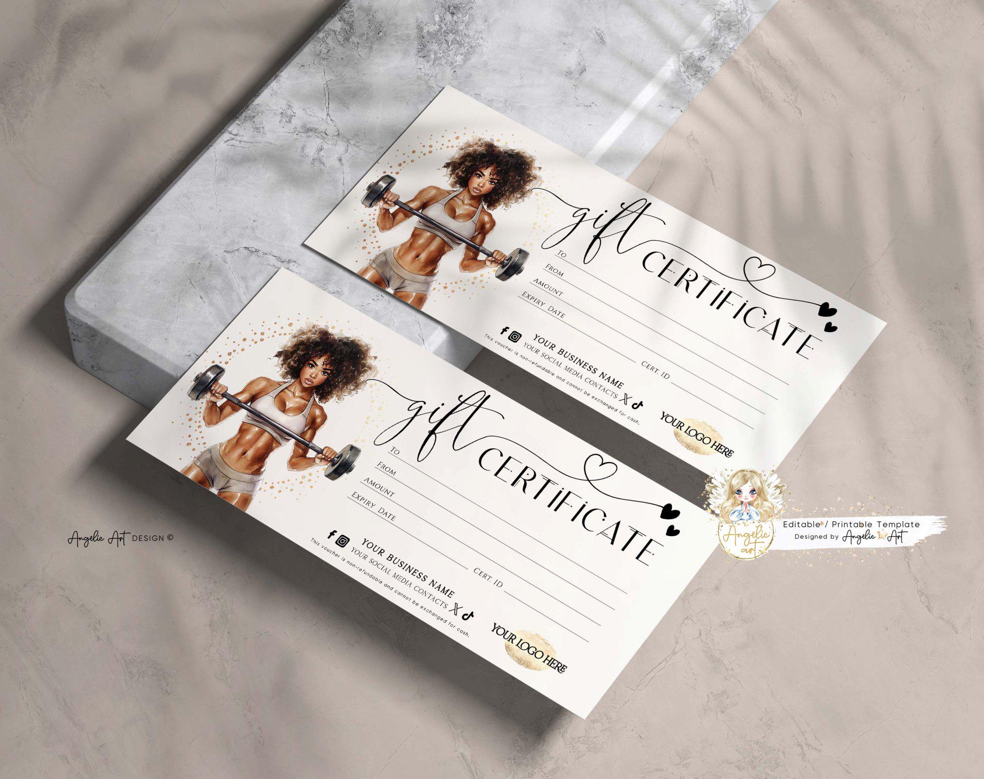 Editable FITNESS Gift Certificate Template Printable Workout Personal ...