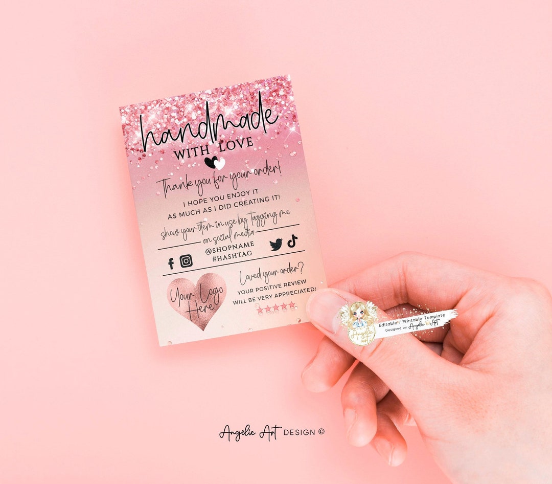 GLAM Rosegold Glitter Handmade Business Insert Card Template Glam Small ...