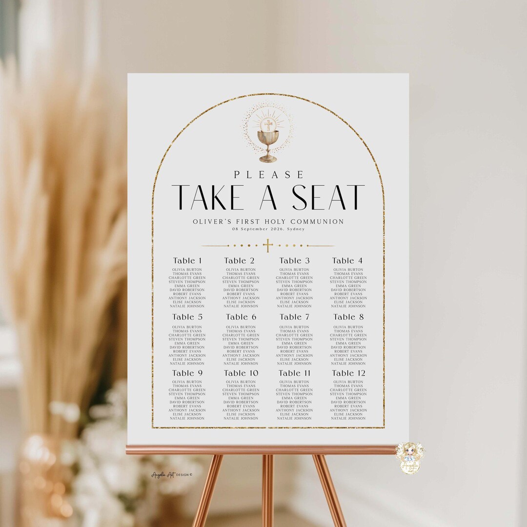 Gold First Holy Communion Seating Chart Template (editable Printable ...