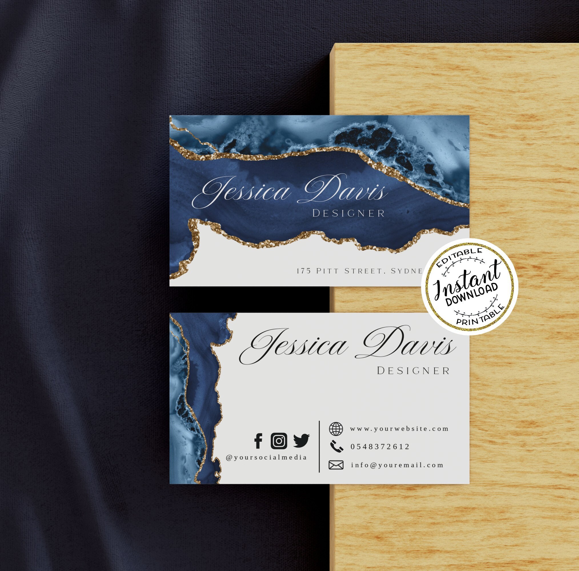 DIY Business Card Printable Business Card Template BLUE - Etsy